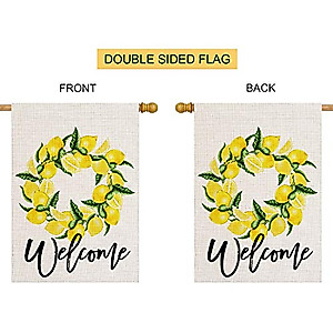 pingpi Welcome Lemon Wreath 28 x 40 House Flag Burlap Double Sided, Lemon Garden Yard Decoration, Welcome Seasonal Outdoor Decor Decorative Spring Large Flag Lemon