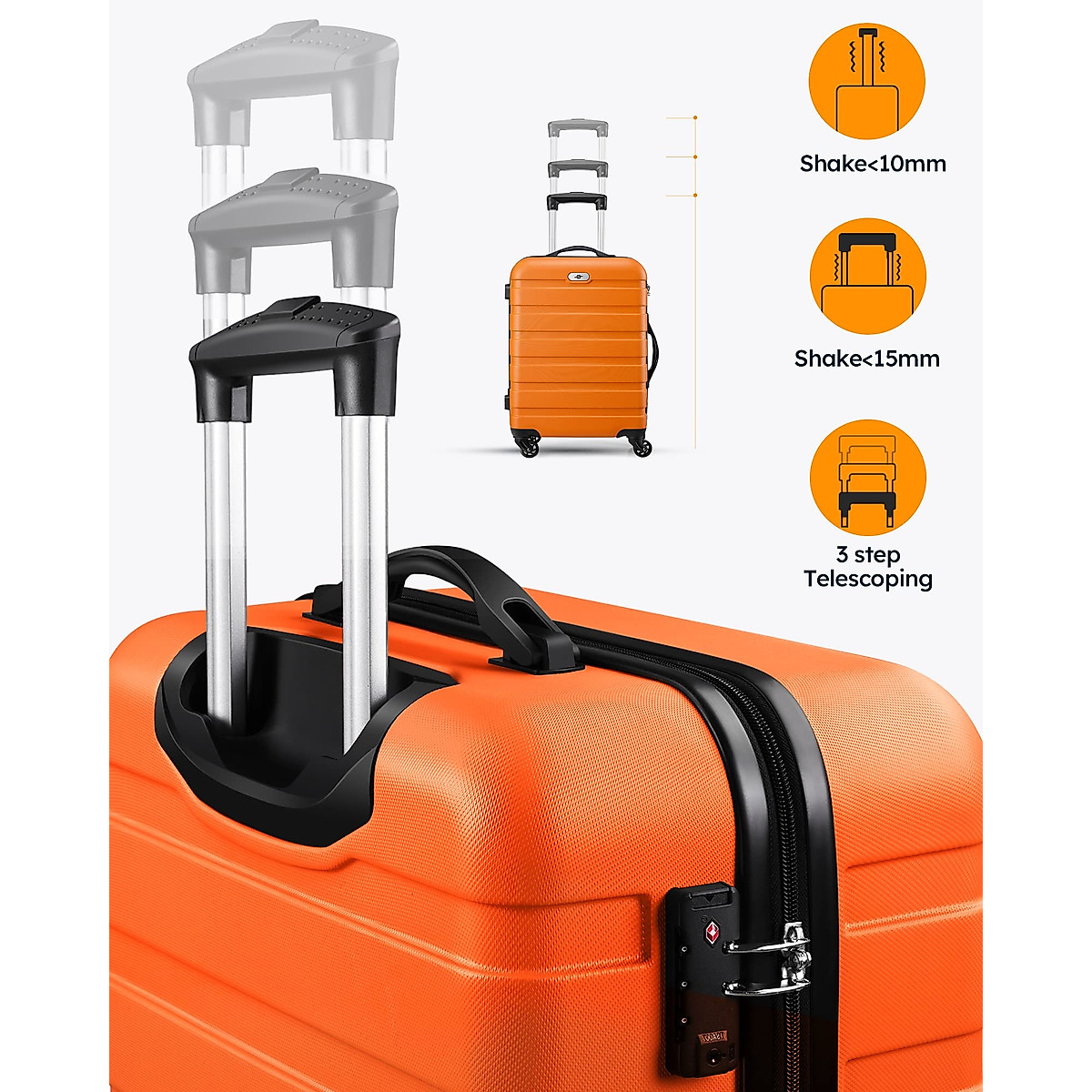Suitour Luggage 3 Piece Sets Hard Shell Luggage Set with Spinner Wheels, TSA Lock, 20 24 28 inch Travel Suitcase Sets, Orange