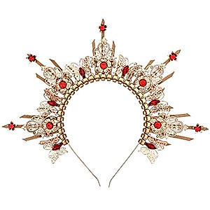 COSUCOS Halo Crown Headpiece Gold Sunburst Crown Queen Headdress Goddess Headband Wedding Renaissance Tiara Birthday Party Photo Shoot Cosplay Butterfly Handmade Accessories