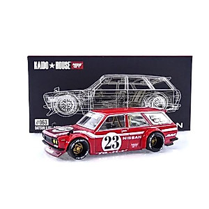 Datsun KAIDO 510 Wagon Carbon Fiber V2 Red Kaido House 1/64 Diecast Model Car True Scale Miniatures KHMG063