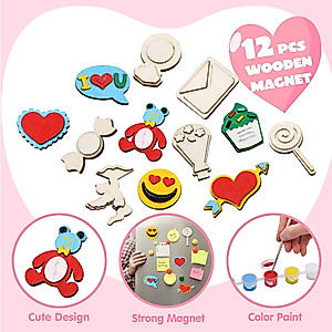 JOYIN 12Pcs Valentines Day Wooden Magnet Painting Craft Tools for Kids Paint Your Own Wood Magnets for Kids 4-8 Creativity Arts & Crafts Painting Tools Birthday Parties, Family Crafts Classroom Prize