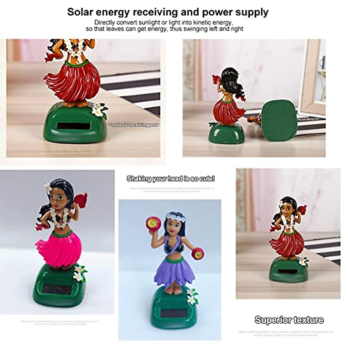 Car Dashboard Decoration Solar Dancing Toy Doll Hawaiian Hula Girl Dashboard Bobble Plastic Bobble Head Figures Ornaments Car Interior Decoration Bobble Head Toy Gift