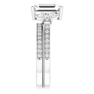 3 CT Emerald Colorless Moissanite Engagement Ring Set for Womens/Her, Wedding Bridal Set,Eternity Sterling Silver Solid Diamond Solitaire Prong Anniversary Promise Gift (6), White,Emerald