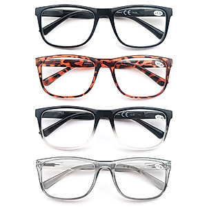 OLOMEE Reading Glasses 1.5 Oversized Large Square Men Readers 4 Pack,Lightweight Cheaters Glasses W/Comfortable Spring Hinges