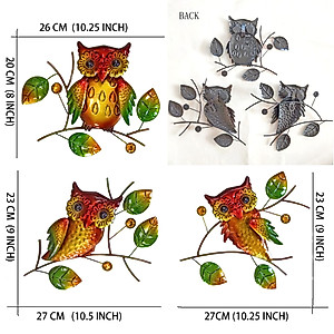 JFRISING Metal Owl Wall Art Decor Outdoor Indoor Hanging Wall Sculpture Decorations for Home Garden Bedroom Living room Bathroom , 3 Pack