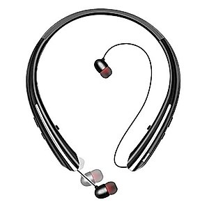 Neckband Bluetooth Headphones,Wireless Bluetooth Headphones with Retractable Earbuds, CVC8.0 Noise Cancelling Stereo Headset Call Vibrate Alert Earphones with Mic (Black 2023)