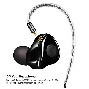 DCMEKA in Ear Monitor Headphones, HiFi Stereo IEM Earphones, Dynamic Dual Driver Wired Earbuds with Detachable Cable, Noise Canceling Headset for Singers Musicians Drummers Audiophile (Black)