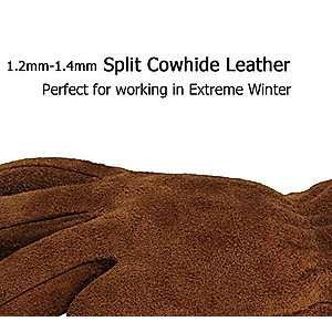 OZERO Work Gloves Winter Insulated Snow Cold Proof Leather Glove Thick Thermal Imitation Lambswool - Extra Grip Flexible Warm for Working in Cold Weather for Men and Women (Brown,Large)