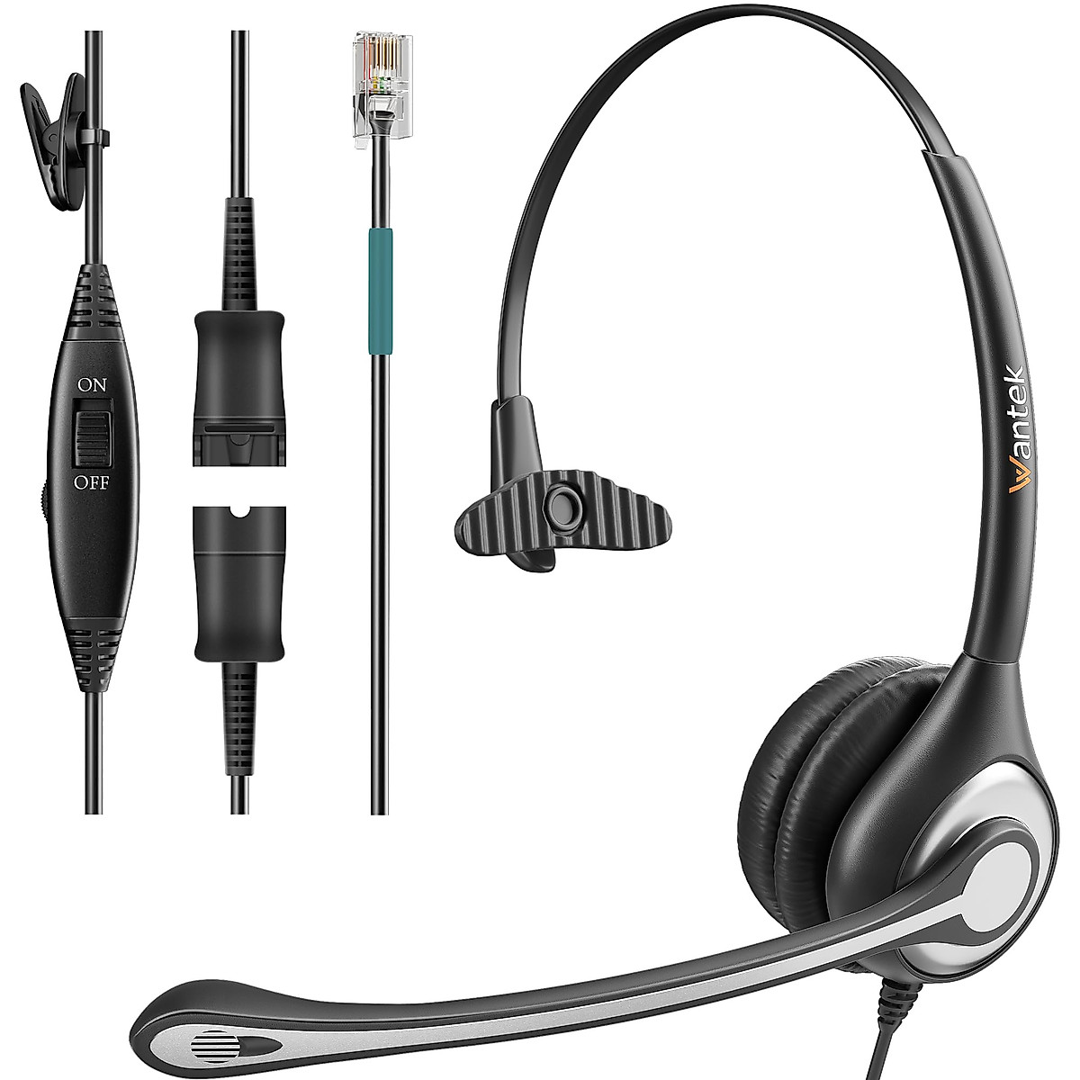 Wantek Corded Office Telephone Headset RJ9 with Noise Cancelling Mic and Quick Disconnect Compatible with Polycom VVX310 VVX311 VVX410 VVX411 Shoretel 230 480 Avaya 1408 1416 5410 Mitel 5220(600QS3)