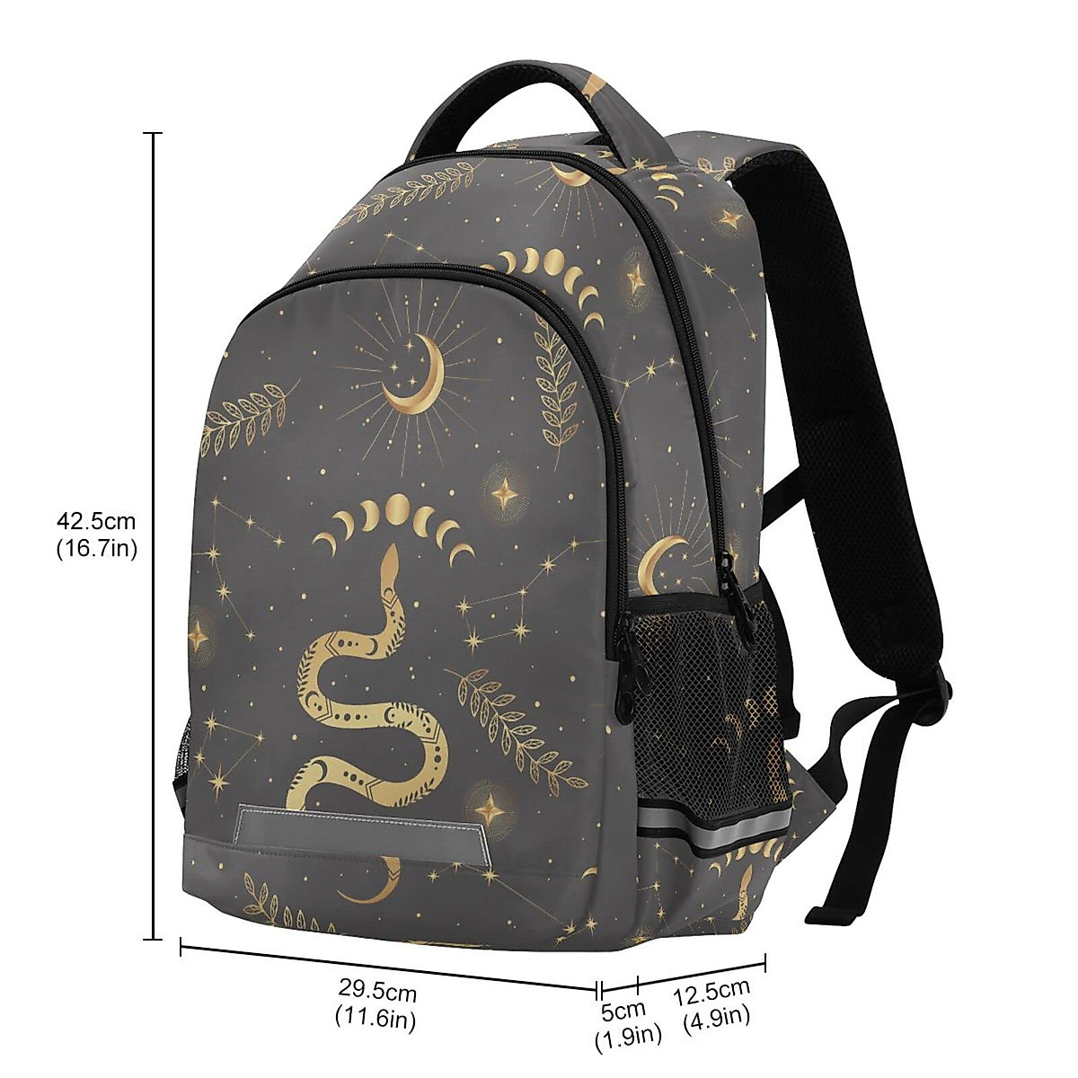 NFMILI Golden Snake Moon Kids Backpack Lightweight Middle School Elementary Bookbags for Boys Girls School Bag with Chest Strap 11.6 X 6.9 X 16.7 in
