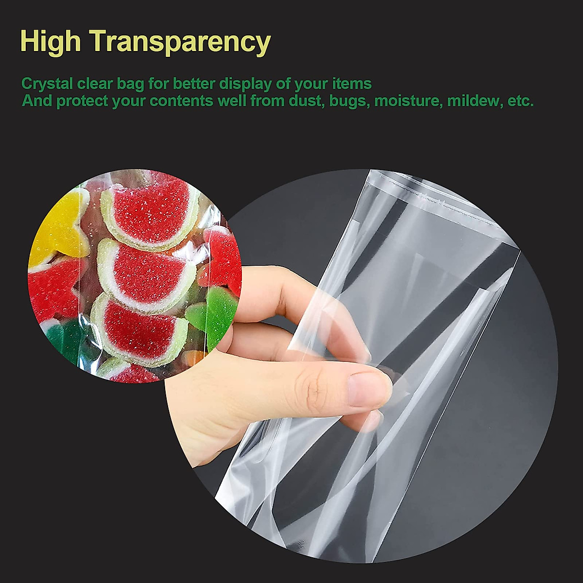 Somioco 200 pcs 4x10 in Long Resealable Cello Cellophane Bags Self Adhesive Cellophane Clear Treat Bags Opp Sealing Plastic Poly Bags 1.4 Mil for Bakery Cookies Candies Jewelry Crafts Candles Party Gift