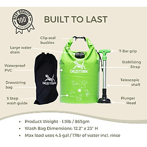 Dezitrek LARGE All in One Hand Wash Bag and Plunger Set - Off Grid Washing Machine Non Electric for Camping Travel | Eco Friendly Portable Manual Clothes Washer Laundry Bag for RV's, Apartments