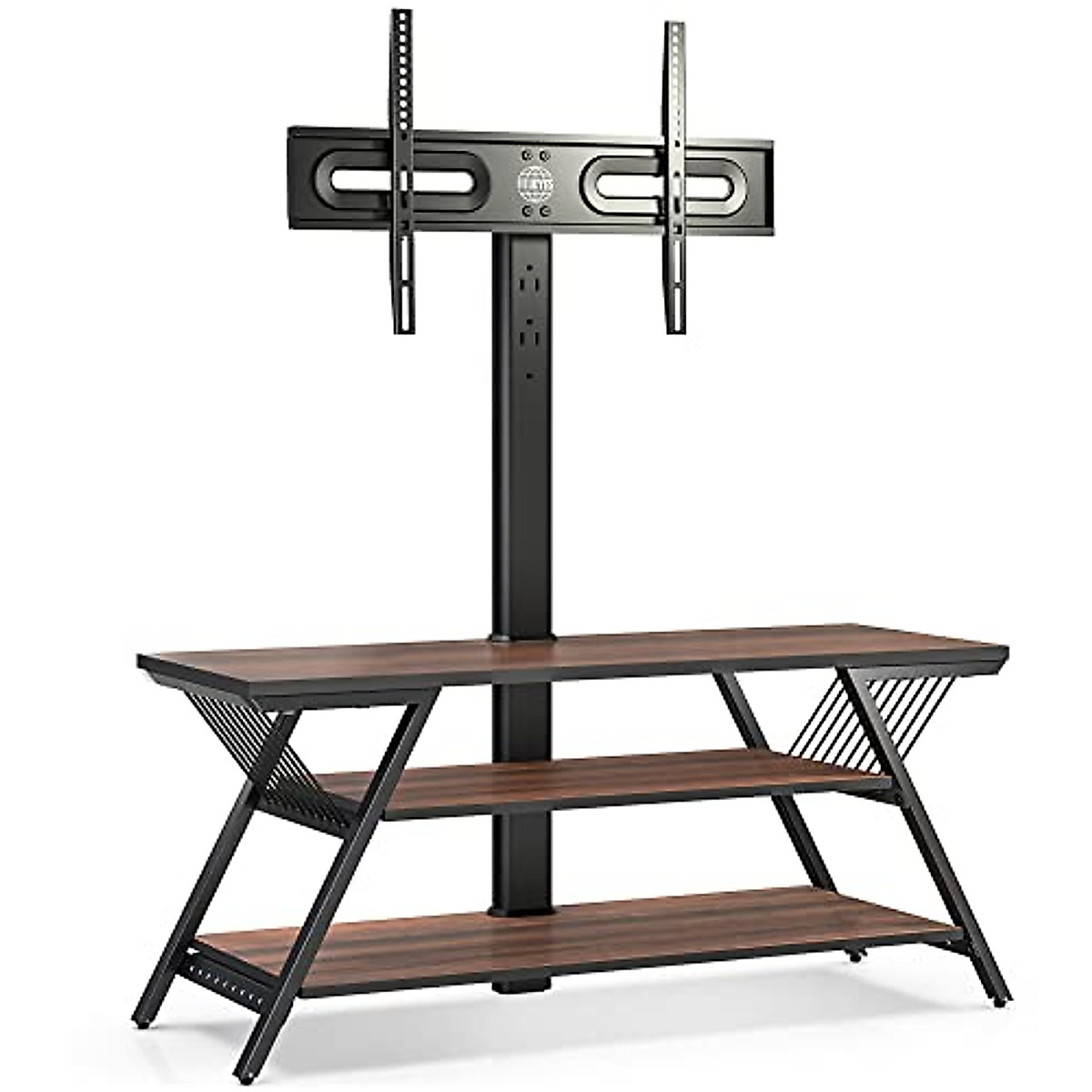 FITUEYES Wood TV Stand with Mount for 32-65 Inch TVS Entertainment Center with Mount for LCD/LED Flat Curved Screens - Height Adjustable, Cable Management, Open Storage, Walnut, VESA 600x400mm