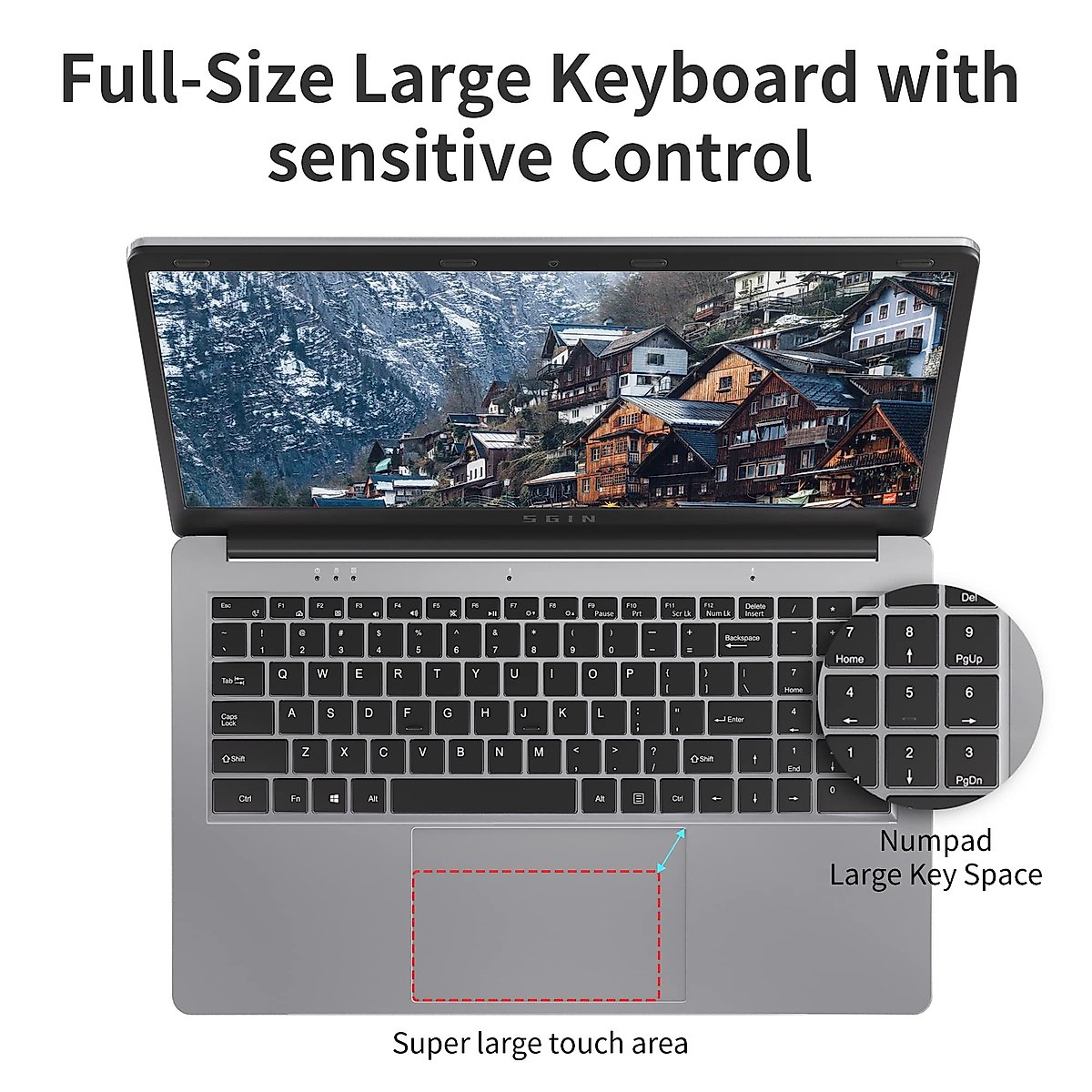 SGIN Laptop 4GB DDR4 128GB SSD, 15.6 Inch, Celeron CPU Ultrabook Laptops Computer with 2xUSB 3.0, Mini HDMI, Bluetooth 4.2, Dual Band WiFi, 5000MAH
