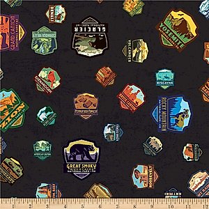 Riley Blake National Parks Patches Black, Quilting Fabric by the Yard