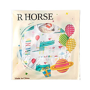 R HORSE 5Pcs Baby Bibs Set Waterproof Feeding Bibs for Babies Infants Bibs with Crumb Catcher Pocket Animals Food Bibs Sleeves Bibs Learn to Feed Shower Gifts Keepsake, 6-24 Months