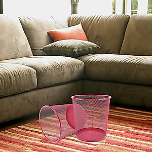 NUOBESTY Mesh Trash Can Round Metal Wastebasket Open Top Waste Bin Bedroom Corner Garbage Can Lidless Waste Paper Basket Trash Bin for Apartment Living Room Office Red