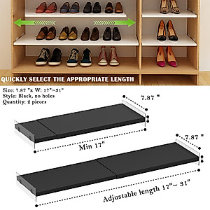 SlimmKISS Expandable Closet Tension Shelf, Metal Storage Rack Organizer DIY Divider Separator for Cabinet Wardrobe Cupboard Kitchen (2 Pack- W:7.87" x L: 17 "~ 31")