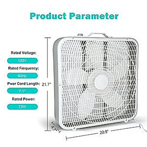 InfiniPower 20” Box Fan, 3-Speed Cooling Fan with Aerodynamic Shaped Fan Blades, Convenient Carry Handle and Safety Grills