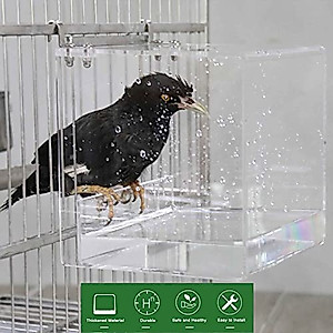 Xxmbbjy Hanging Cube Bird Bath Cage, Transparent Bird Bathtub Bath Shower with Stainless Steel Hooks for Small Bird Canary Parakeet Budgerigar Parrots Crested Myna Cockatiel Lovebird (Large)