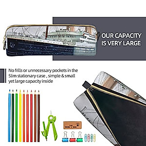 Titanic Leather Pencil Case Bag with Zipper Women Makeup Bag Durable Portable Suitable for School Work and Office 8.3 x 2.2 In