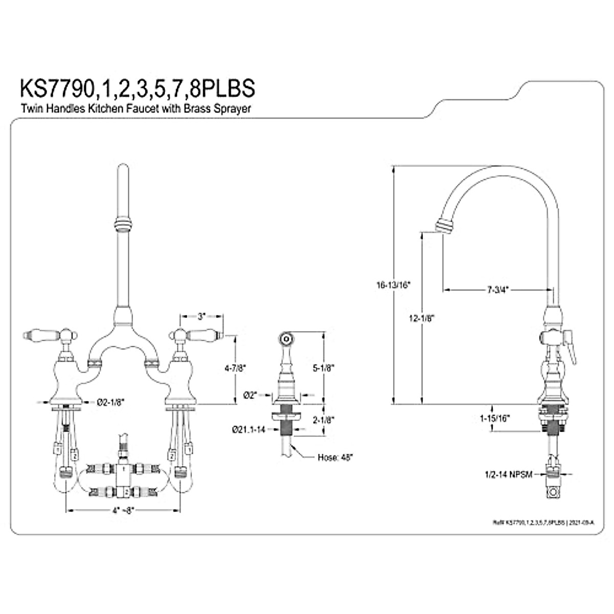 Kingston Brass KS7795PLBS English Country Bridge Kitchen Faucet with Brass Sprayer, Oil Rubbed Bronze