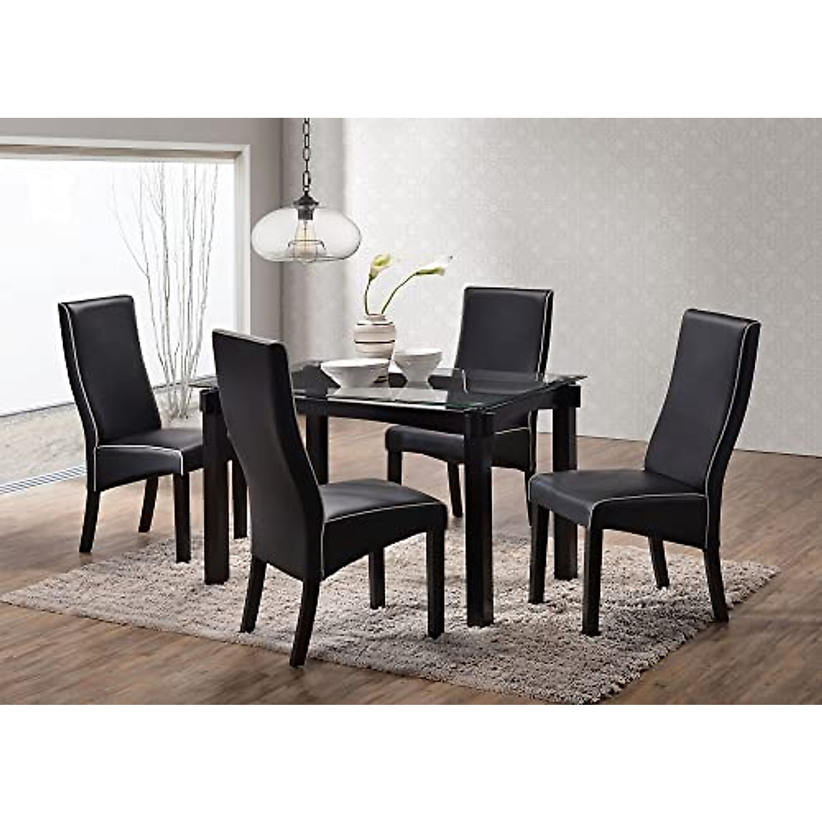 Pilaster Designs Indoor Home Decorative Furniture Eugene 47" Rectangular Dining Table, Cappuccino Wood & Beveled Glass Top