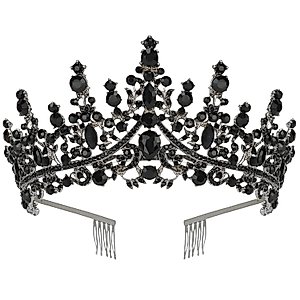 CURASA Black Crown Crystal Crown with Comb Baroque Tiaras and Crown for Women Queen Crown for Halloween Coustume Birthday Party Hair Accessories for Women