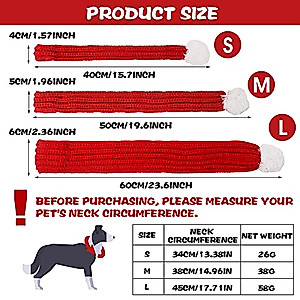 Cobee Christmas Dog Cat Santa Scarf, Dog Winter Knitted Scarf Pet Winter Neck Warmer Costume with White Pompom Ball Party Dressup Xmas Cute Decorate Gift Red (Medium)