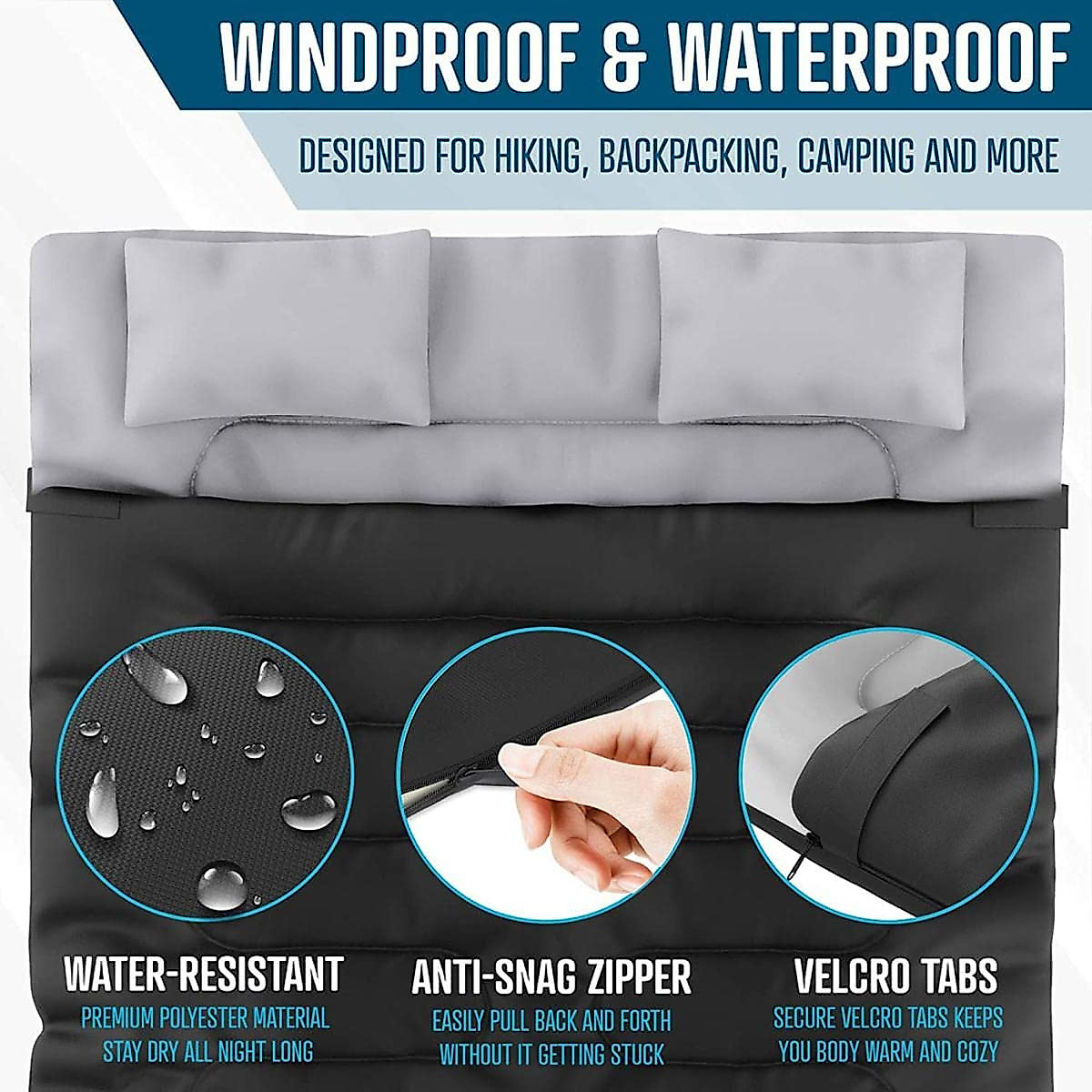 Zone Tech Convertible Queen Size Sleeping Bag with Camping Pillow Outdoor Accessories