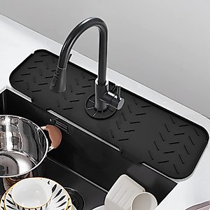 Kitchen Sink Splash Guard, Silicone Faucet Handle Drip Catcher Tray, Kitchen Sponge Holder Faucet Absorbent Sink Protectors Mat for Kitchen Bathroom Sink Accessories 19.7" x 5.6"