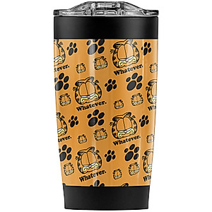 Logovision Garfield Whatever Pattern Stainless Steel 20 oz Travel Tumbler, Vacuum Insulated & Double Wall with Leakproof Sliding Lid