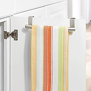 mDesign Steel Over Door Curved Towel Bar Storage, Hanger for Cabinet or Cupboard, Holder Rack for Kitchen, Bathroom - Holds Hand/Dish Towels, Washcloths - Spira Collection - Satin