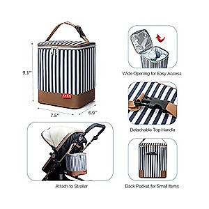 Lekebaby Baby Bottle Bag with Ice Pack Fits 6 Bottles or 4 Large 9 Oz Bottles, Leakproof Breastmilk Cooler Bag for Nursing Mom Daycare, Striped
