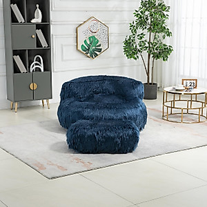 PEIHONGET Bean Bag Chair with Foot Rest,Plush Single Gaming Sofa Chair with Footstool,Lazy Round Recliner Chair Couch with Ottoman and Oversized High Back,for Bedroom,Living Room,Playroom (Navy)