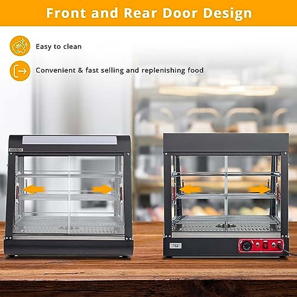ROVSUN 26" Food Warmer, 3-Tier Food Warmer Display Electric Pizza Warmer Commercial Countertop w/LED Lighting Adjustable Removable Shelves Glass Door, Pastry Display Case for Buffet Restaurant 1200W