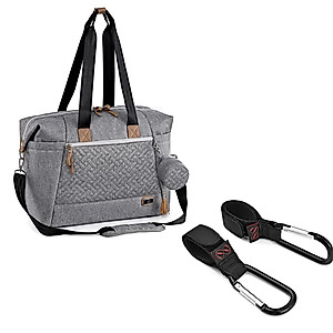 Dikaslon Diaper Bag Tote with 2 Pack Stroller Hooks, Pacifier Case and Changing Pad, Large Travel Diaper Tote for Mom and Dad, Multifunction Baby Bag for Boys and Girls