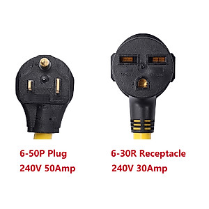 ONETAK NEMA 6-50P to 6-30R 240V 50 Amp 3 Prong Male Plug to 30 Amp 3 Prong Female Outlet Receptacle Generator Welder Dryer EV Charger Power Cord Adapter