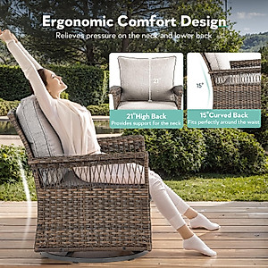 Artfurniz Outdoor Swivel Glider Chairs - 4 Pieces Hollow Widen Armrests Wicker Patio Furniture Set with Ottomans, High Back Outside Swivel Rocker for Balcony Porch Deck and Yard - Brown/Beige