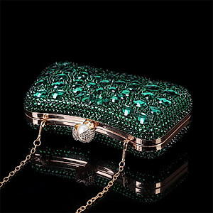 Yihongmeiqi Pearl Buckle Crystal Handbag,Women's Evening Handbag, Wedding Party Rhinestone Bag, Purse, Flash Handbag, Evening Bag (Green)