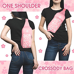 Weewooday Carrying Case Compatible with Nintendo Switch, Switch Lite, Switch Accessories, Cute Pink Case Shoulder Bag Sakura Portable Shoulder Crossbody Sling Carrying Storage Bag, 2 Pcs