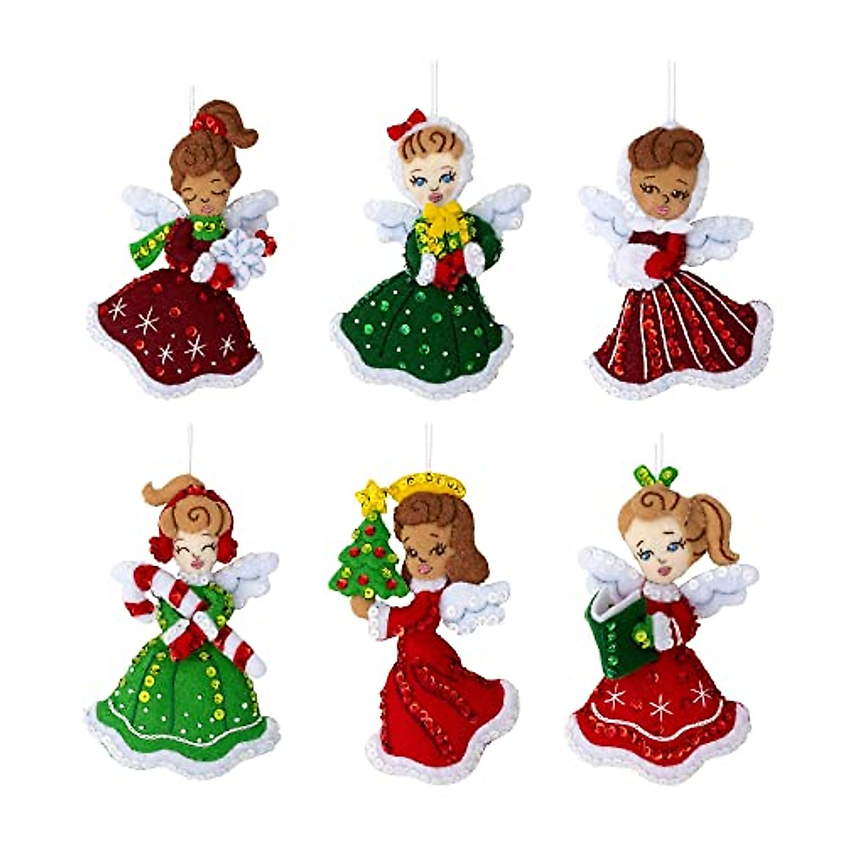 Bucilla Felt Applique 6 Piece Ornament Making Kit, Christmas Angels, Perfect for DIY Arts and Crafts, 89493E