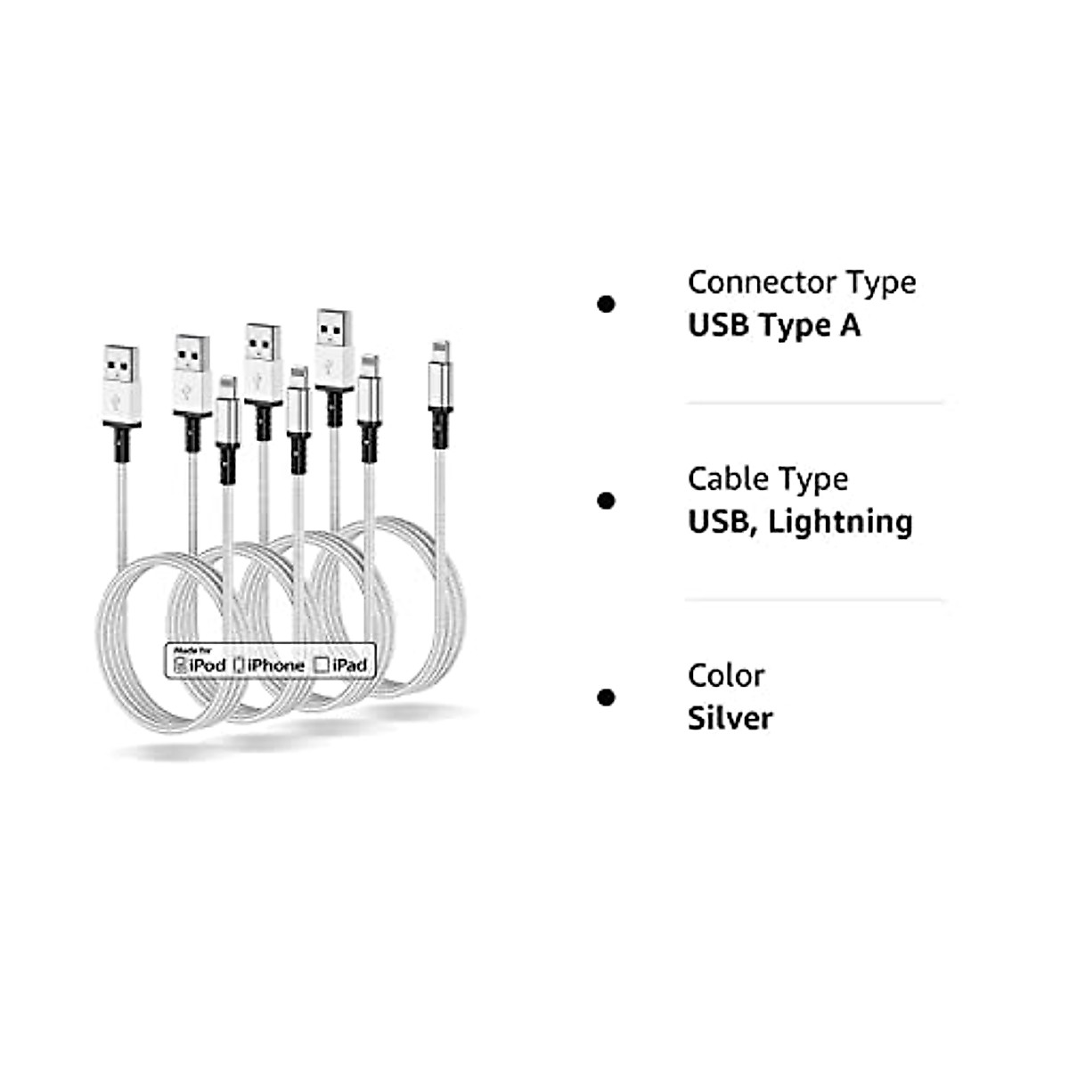 4 Pack 6ft iPhone Charger Cable, [Apple MFi Certified] Long USB A Lightning to Cable 6 Feet, 6 Foot Nylon Fast Apple Charging Cable Cord for Apple iPhone 12/11 Pro/11/XS MAX/XR/8/7/6s/6/5S/SE iPad