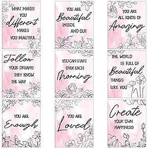 9 Pieces Inspirational Wall Decor Pink Floral Modern Art Motivational Pink Wall Decor Room Decor for Women Quote Wall Art Poster for Teen Girl Nursery Bedroom Bathroom Pictures, 8 x 10 Inch Unframed