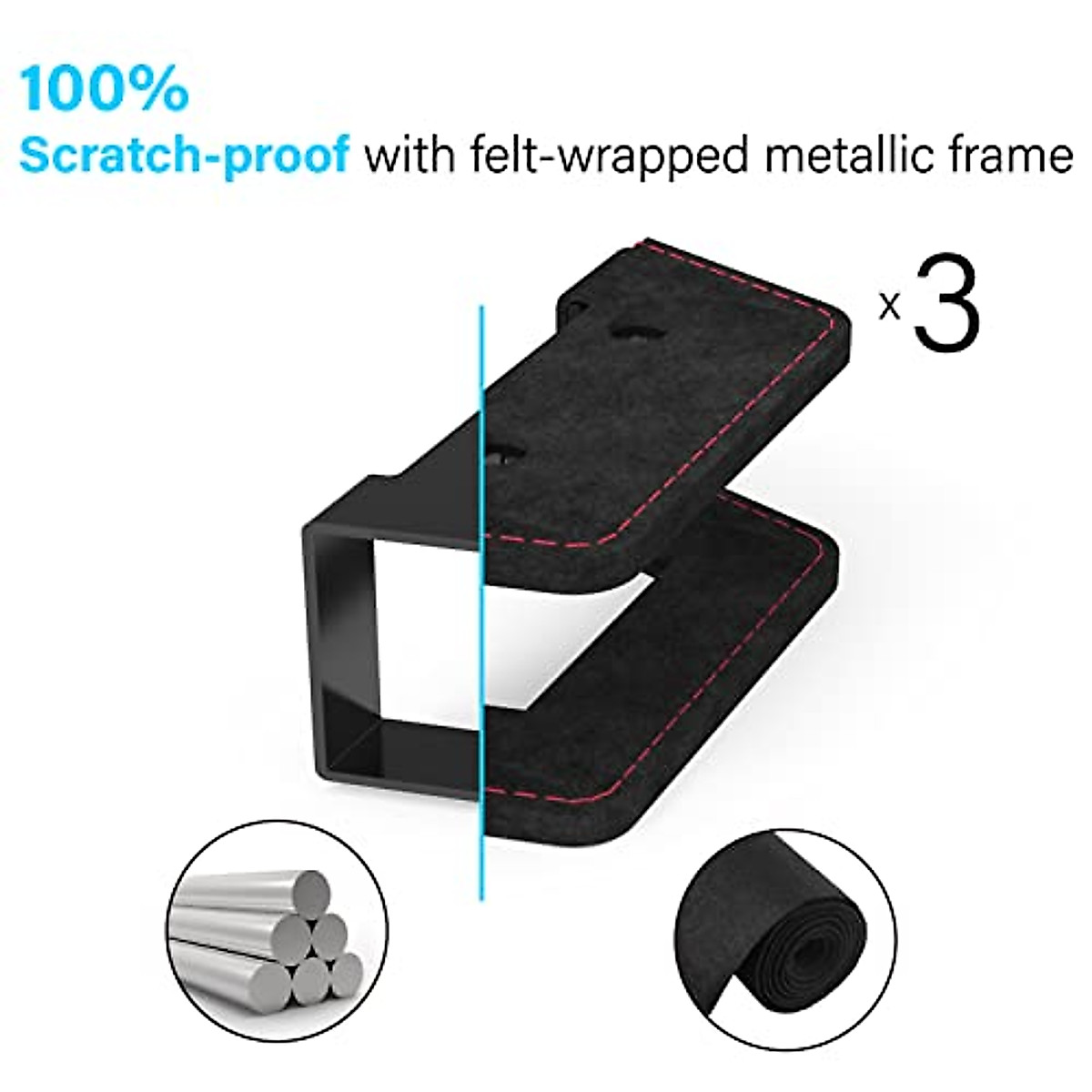 KUSOVILI Under Desk Laptop Holder with Screw, Full Coverage Soft Felt Laptop Metal Mount, Under Desk Bracket, Compatible with Apple MacBook Pro, Surface, Keyboard, Router, DVD Player and More