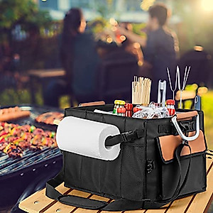 Ocooca Large Grill Caddy with Paper Towel Holder,Foldable Barbecue Picnic Caddy, Camping Set for Camping, Barbecue, Outdoor Parties, RV
