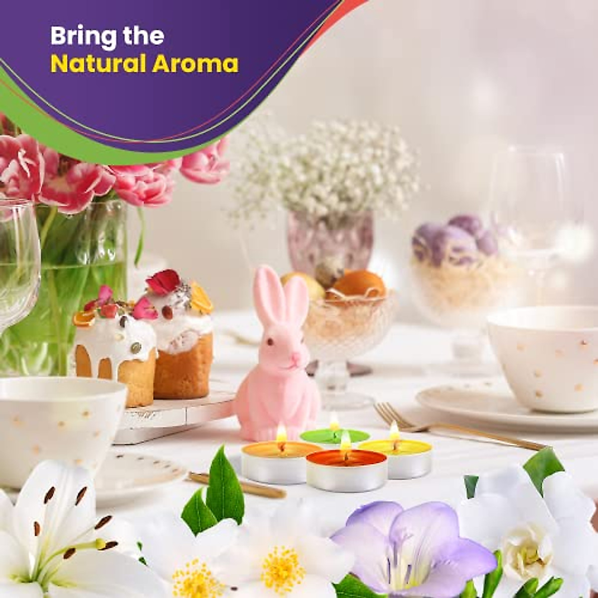 Spring Candles for Home Scented Tea Lights Candles - Spring Candle Set of 64 - Gardenia, Freesia, White Lily, Jasmine - 3-4 Hour Extended Burn Time - Spring Candles for Home, Holiday, Wedding & Party