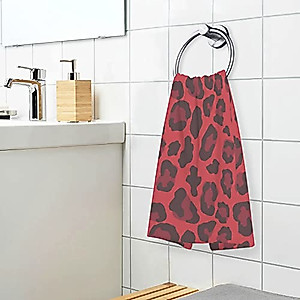 Jucciaco Red Leopard Pattern Cotton Towels for Bathroom, Soft Absorbent Hand Towel Set of 2 for Kitchen Yoga Gym Decorative, 16x28 inch