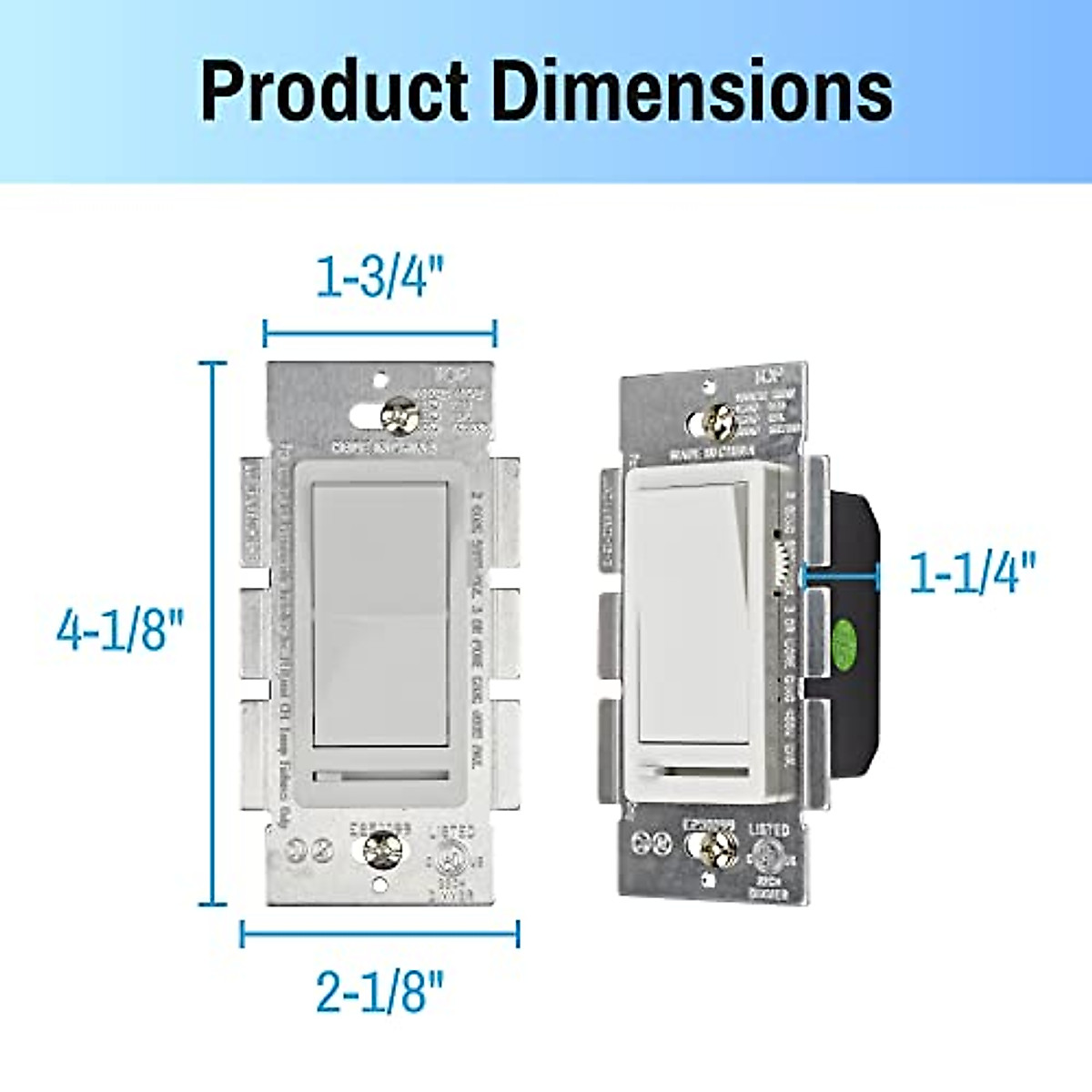 CLEANLIFE Single Pole LED Dimmer Switch - Modern, Low Profile TRIAC Dimmer Light Switch - 3-Way Rocker - Universally Compatible with All UltraLux Light Fixtures - Light Switch Cover Plate Included