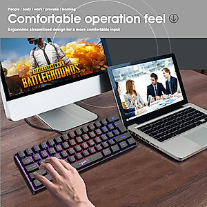 SELORSS 60% Mechanical Feel Gaming Keyboard,RGB Backlit Ultra-Compact Mini Keyboard, Ergonomic Metal Plate 61 Keys Keyboard,Wired Type-C USB Waterproof for Typist Laptop PC Mac Gamer